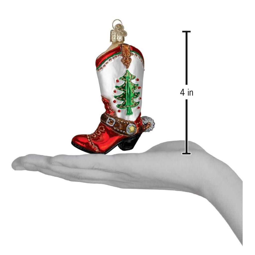 Christmas Cowboy Boot Glass Ornament - CowboySanta.com
