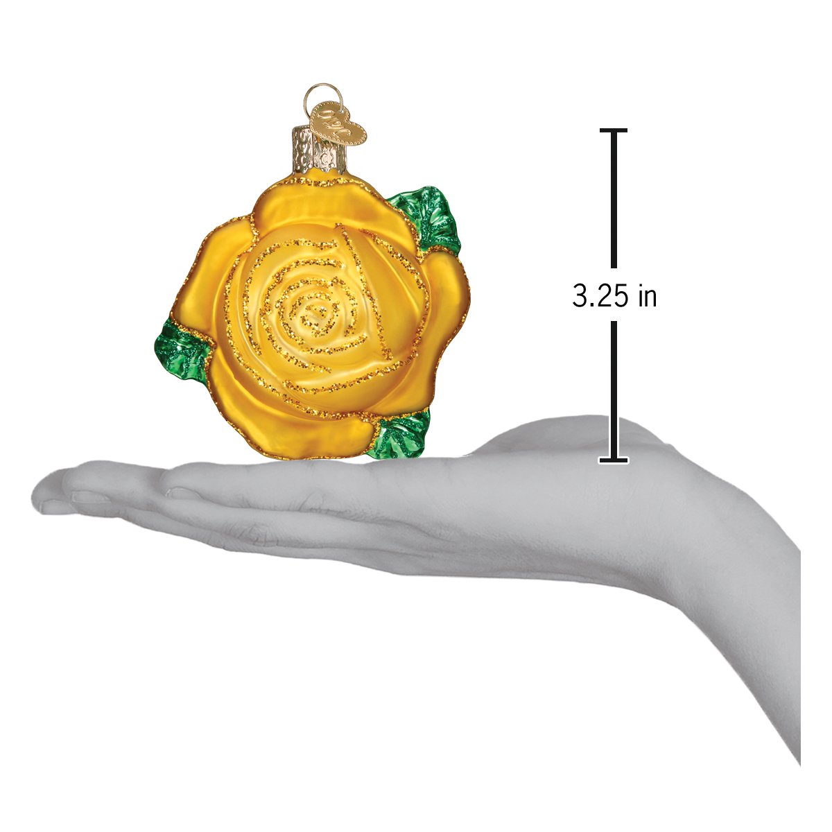 Glass Yellow Rose Ornament - CowboySanta.com