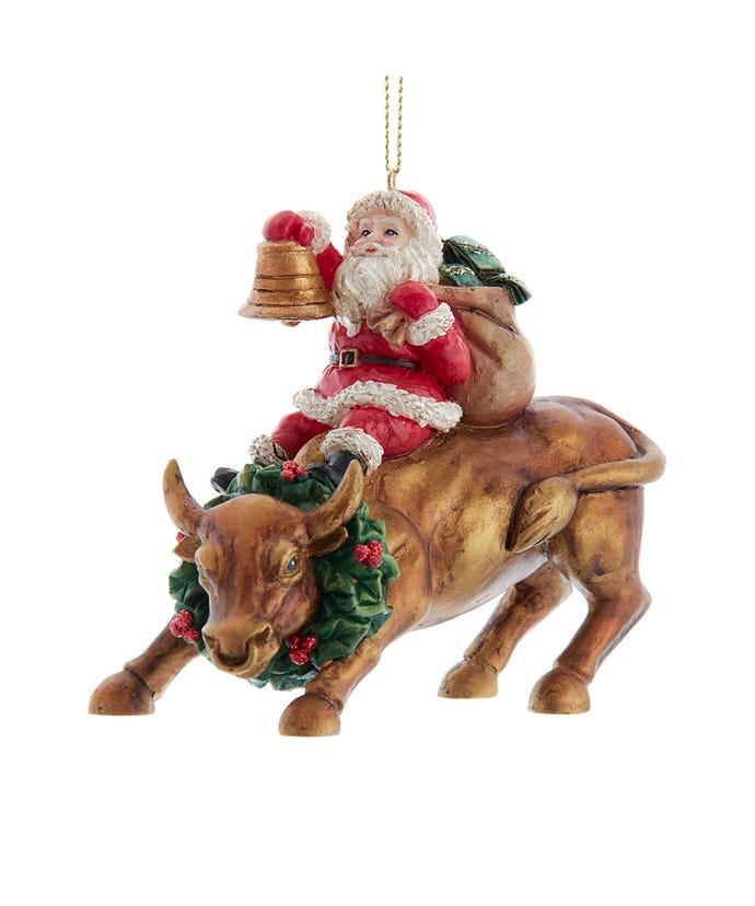 Santa Riding A Bull Ornament (with Bell) - CowboySanta.com